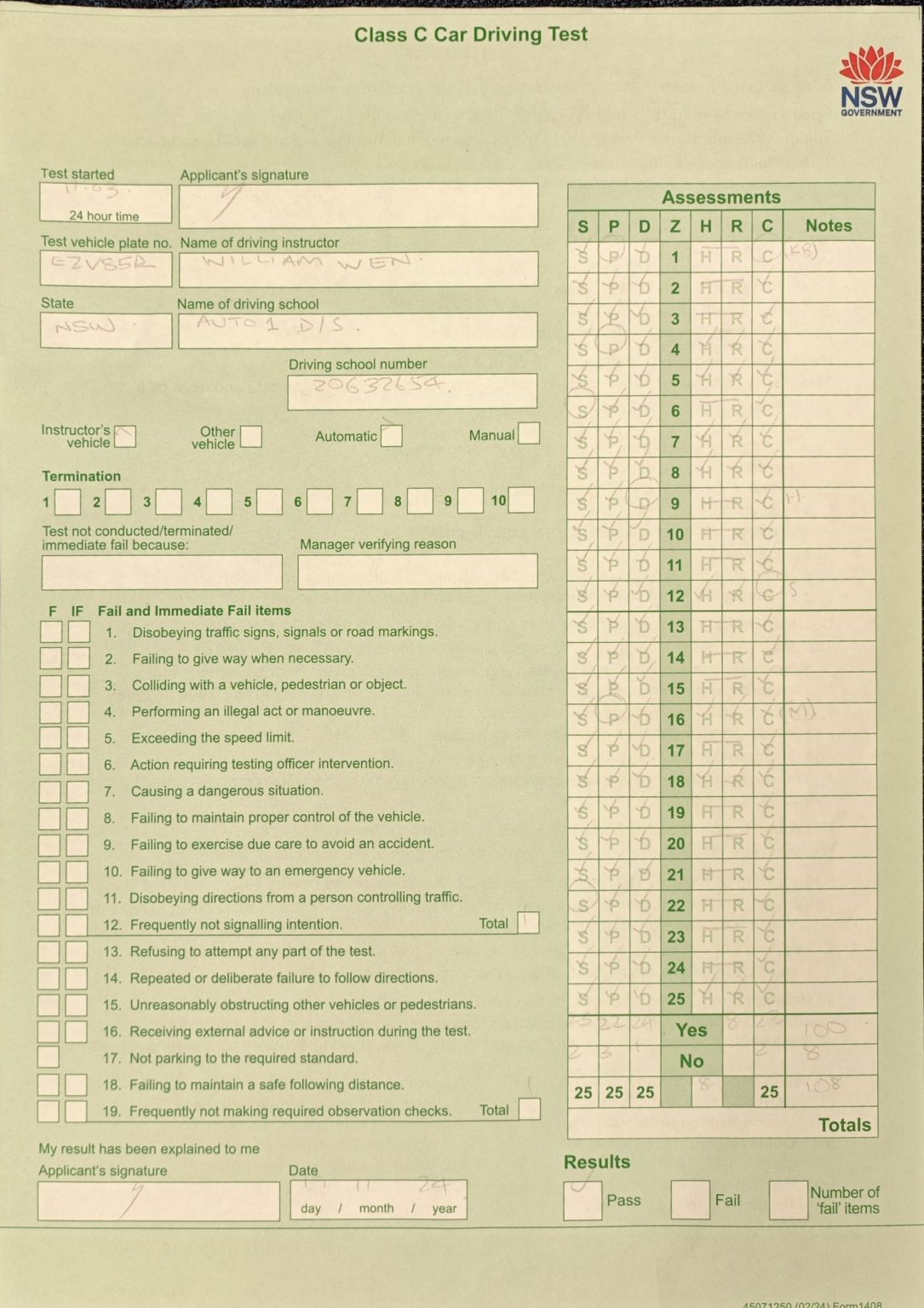 Congrats to Jen 1st go pass P driving test – Auto1 Driving School